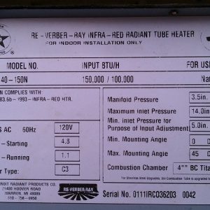 Tube Heater Parts Search - Infra-Red Radiant